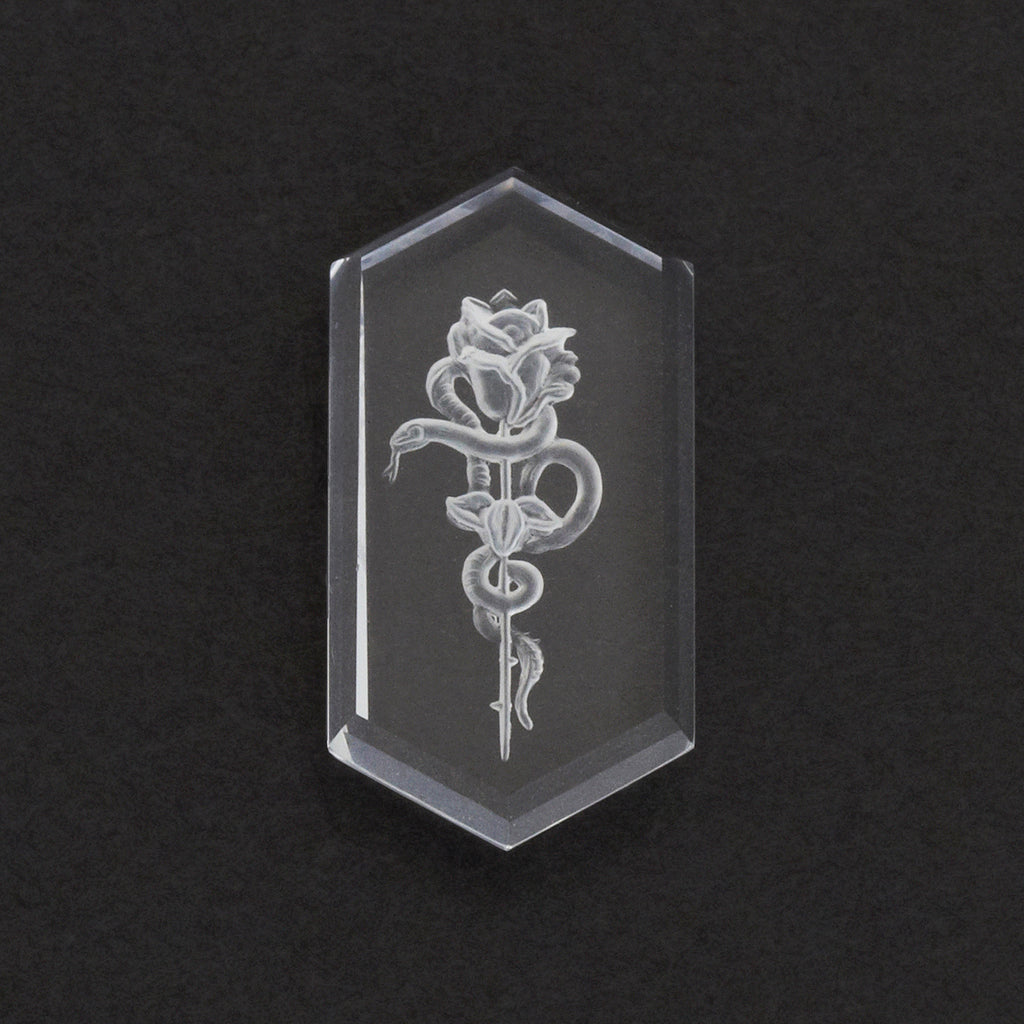 20x10mm Clear Quartz Elongated Hex Tablet™ Rose with Snake Intaglio Ca ...