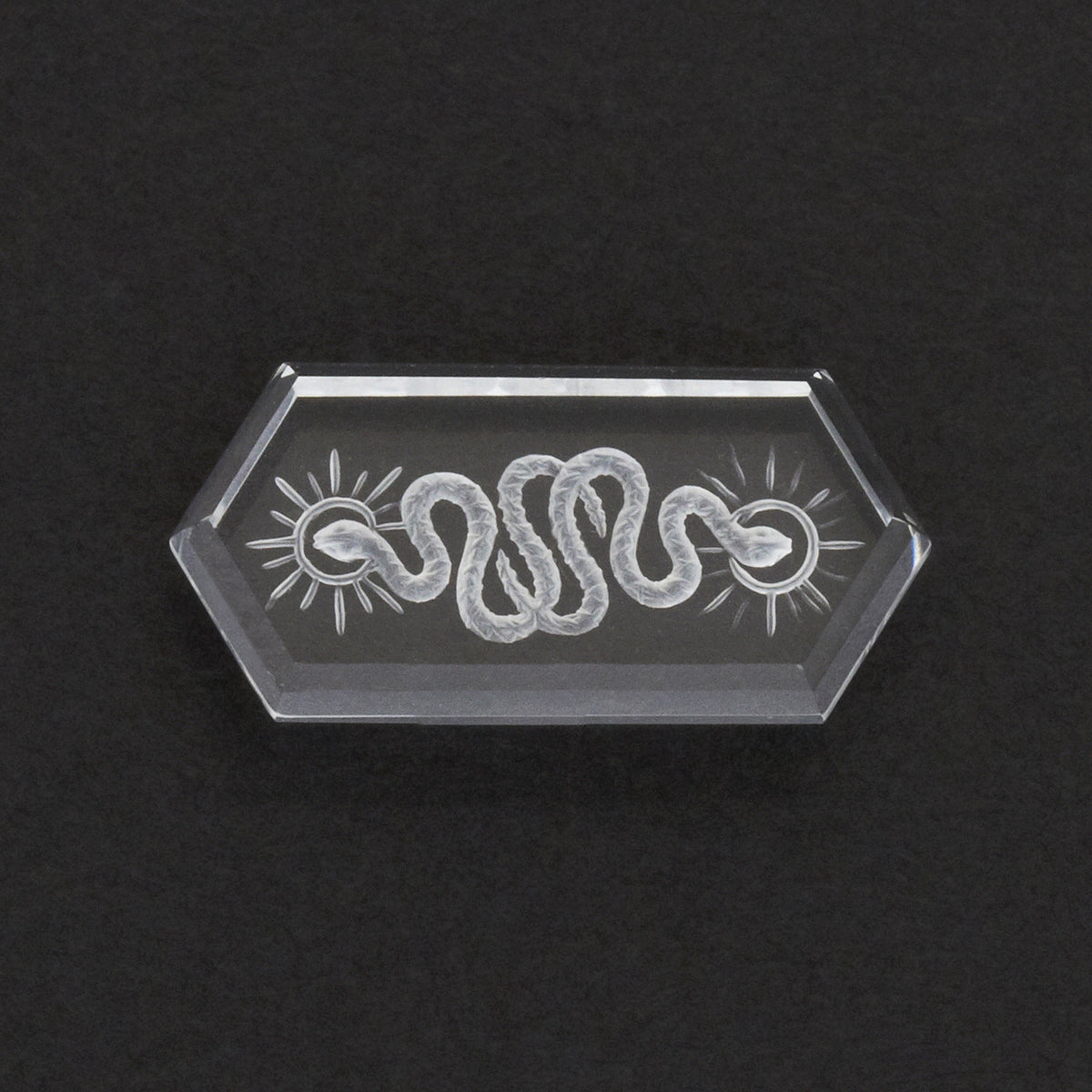 20x10mm Clear Quartz Elongated Hex Tablet™ Twin Snakes Intaglio Carvin ...