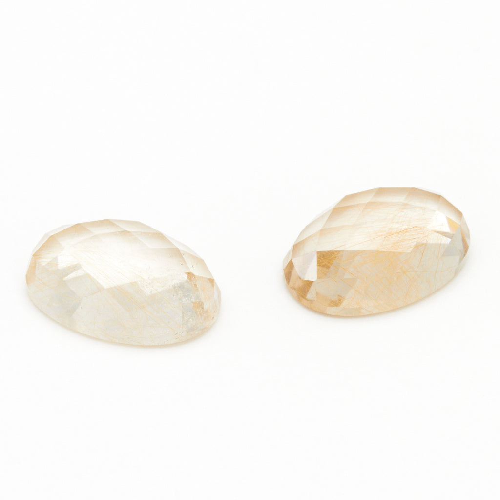 14x10 to 16x12mm Rutilated Quartz Rose Cut Ovals - Light Rutile ...